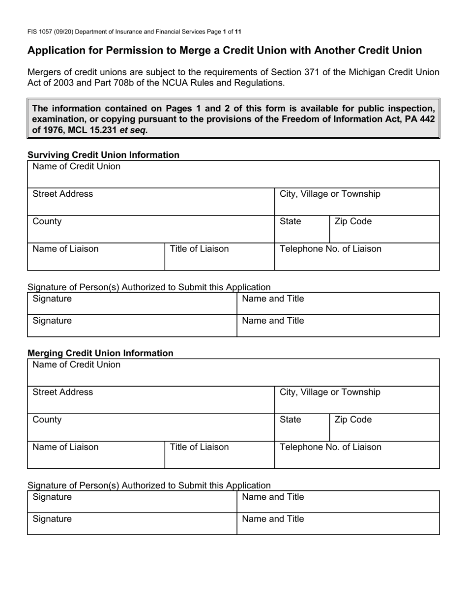 Form FIS1057 Download Fillable PDF or Fill Online Application for ...
