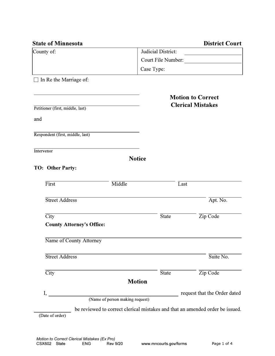Form CSX602 Download Fillable PDF or Fill Online Motion to Correct ...