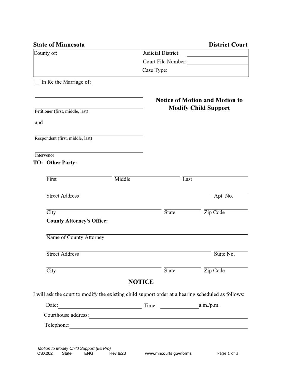 Form CSX202 Download Fillable PDF or Fill Online Notice of Motion and ...