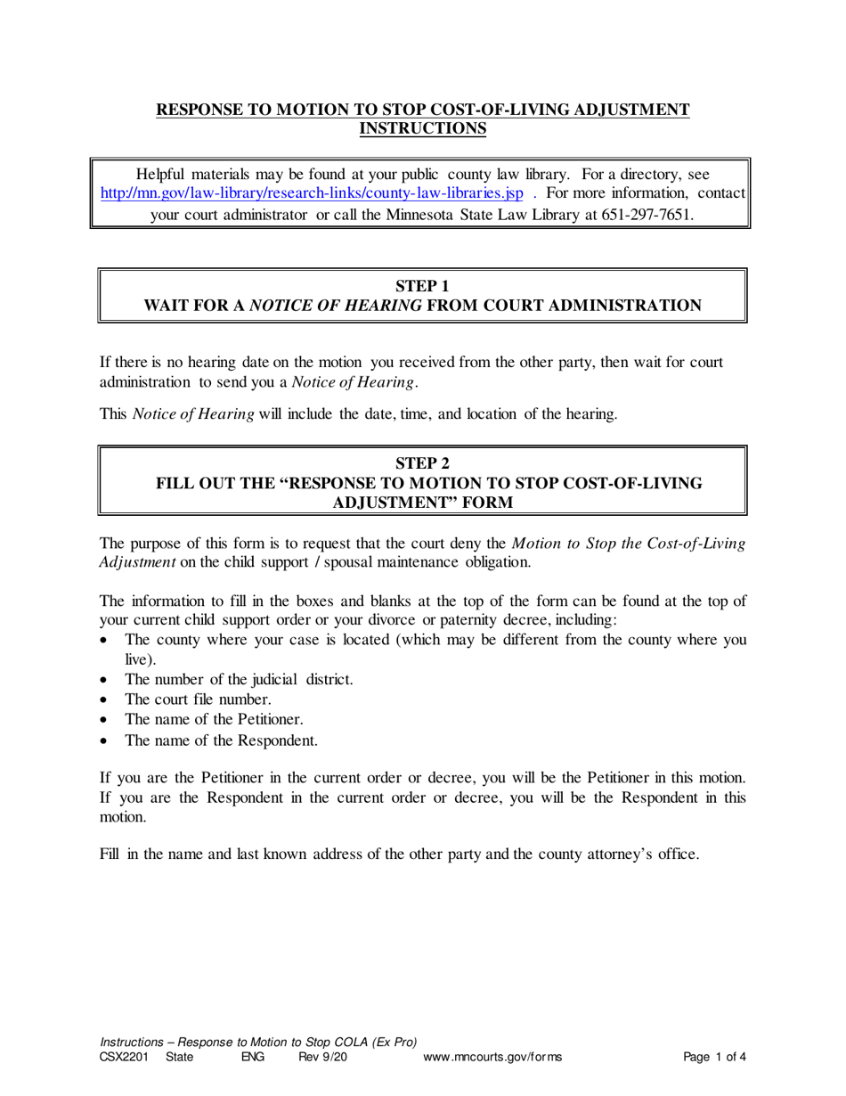 Download Instructions for Form CSX2202 Response to Notice of Motion and ...