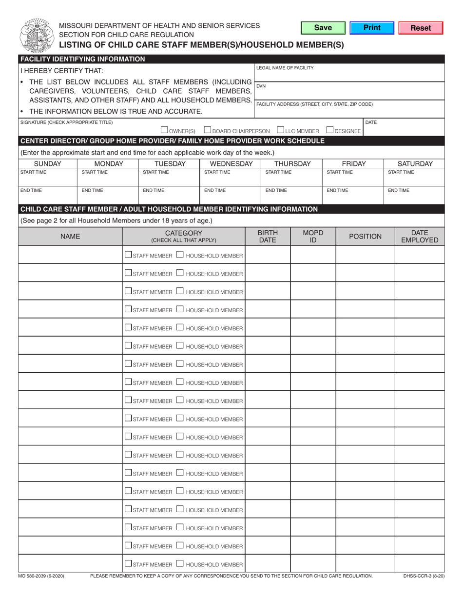 Form MO580-2039 - Fill Out, Sign Online and Download Fillable PDF ...