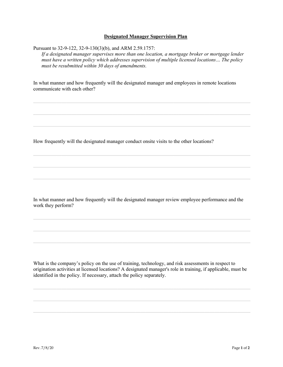 Montana Designated Manager Supervision Plan - Fill Out, Sign Online and ...