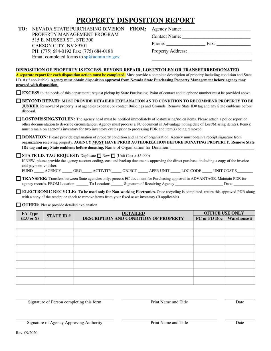 Nevada Property Disposition Report Download Fillable PDF 2016 — 2025 ...