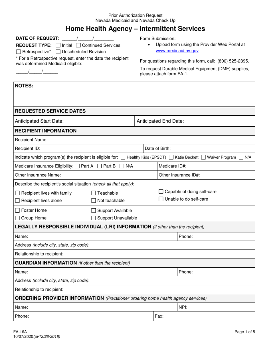 Form Fa-16a Download Fillable Pdf Or Fill Online Home Health Agency ...
