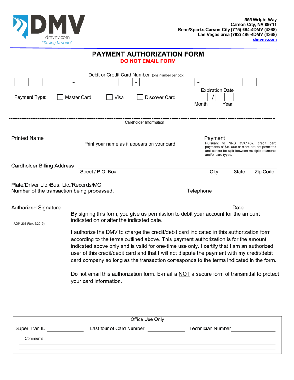 Form ADM-205 - Fill Out, Sign Online and Download Fillable PDF, Nevada ...