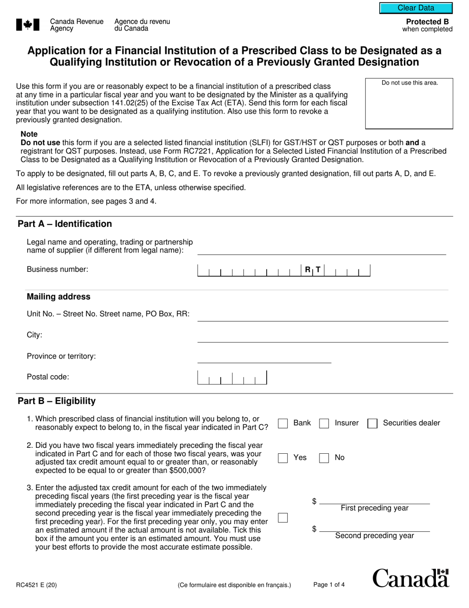 Form RC4521 Download Fillable PDF or Fill Online Application for a ...