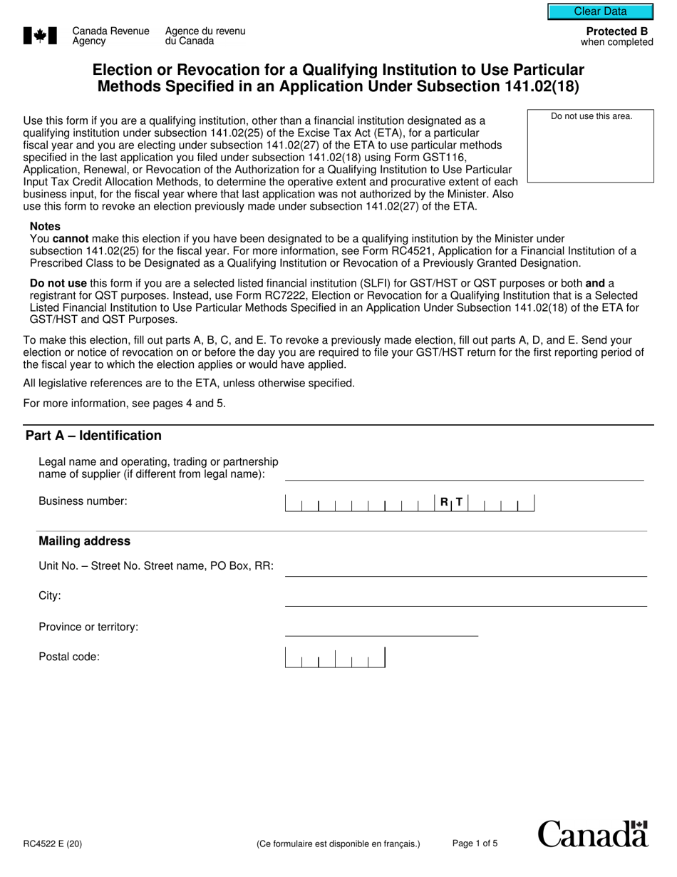 Form RC4522 Download Fillable PDF or Fill Online Election or Revocation ...