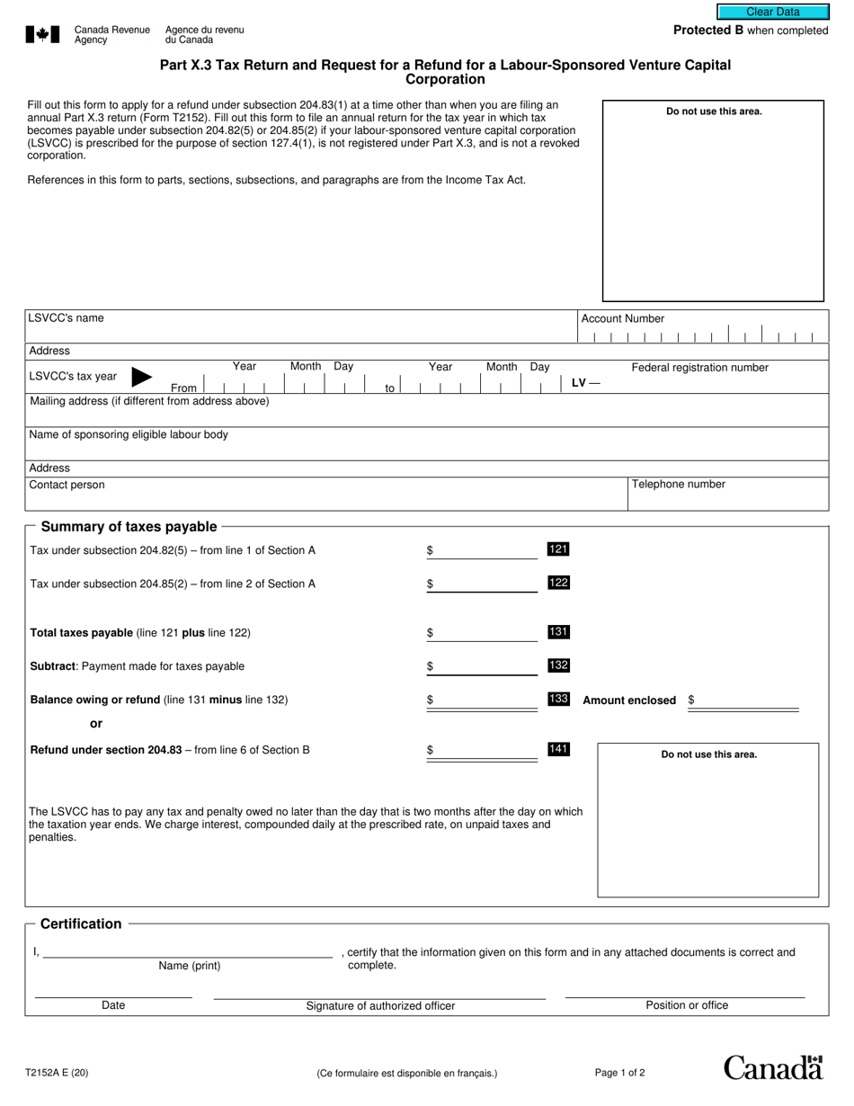 Form T2152A Part X.3 - Fill Out, Sign Online and Download Fillable PDF ...