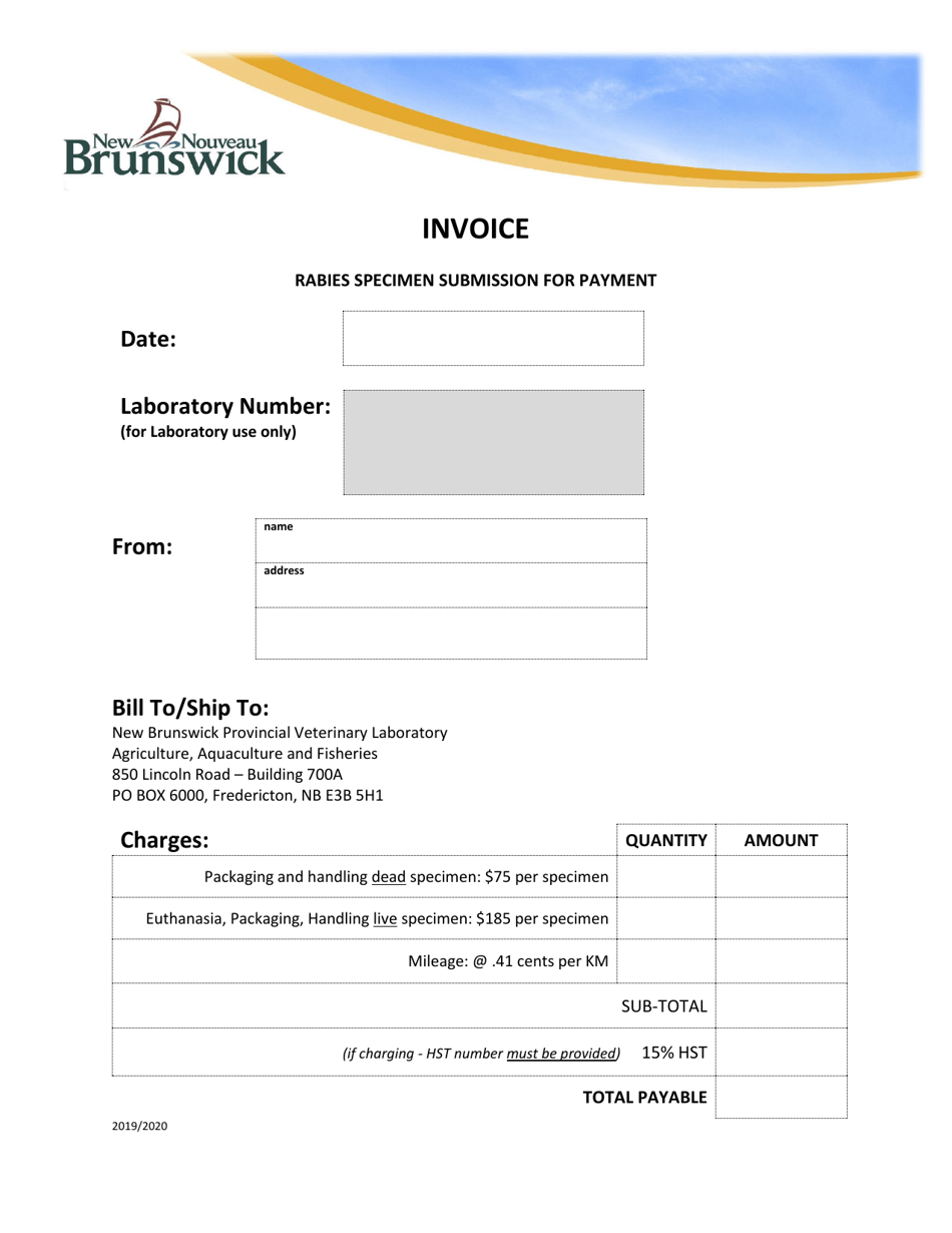 2020 New Brunswick Canada Rabies Specimen Submission for Payment - Fill ...