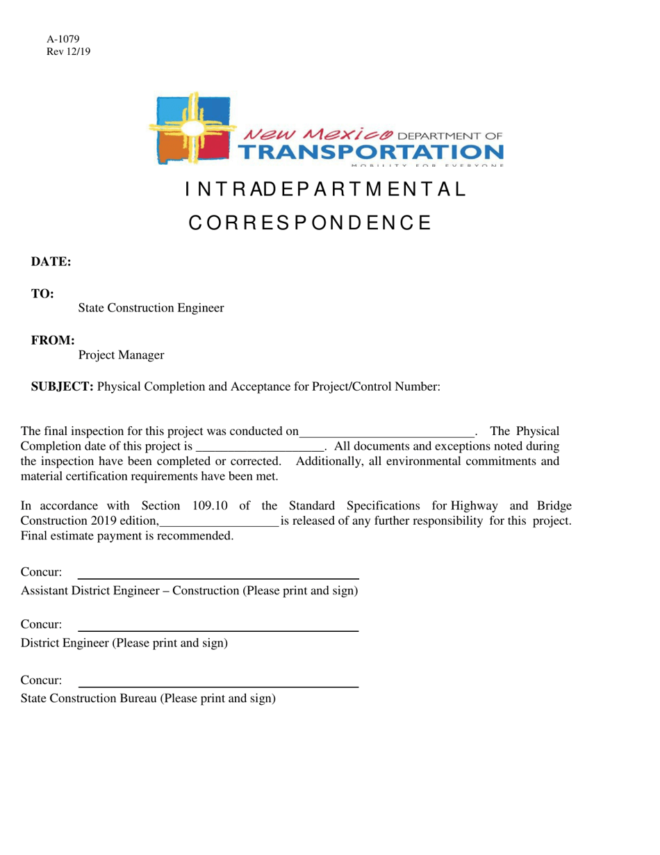 Form A-1079 Download Fillable PDF or Fill Online Final Acceptance ...