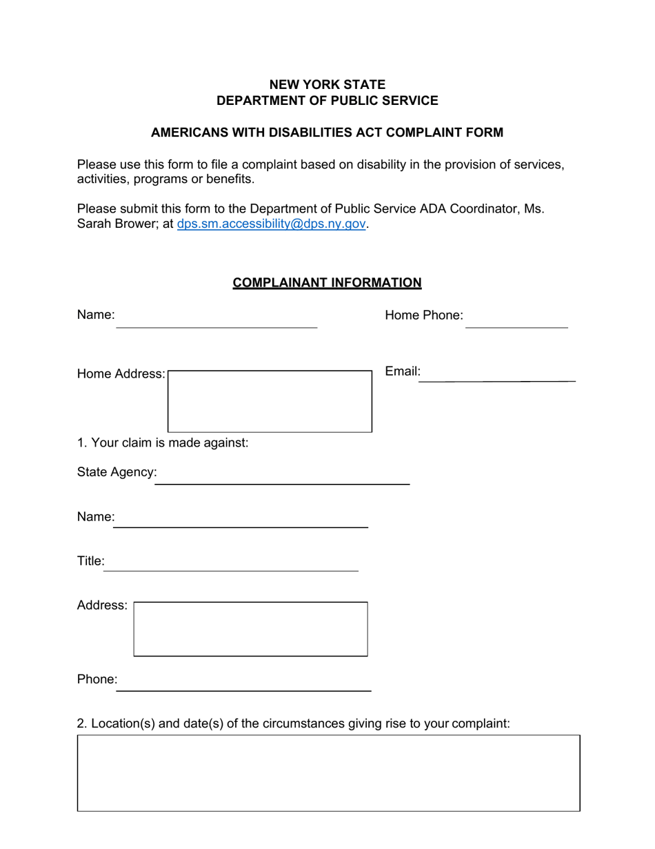 New York Americans With Disabilities Act Complaint Form - Fill Out ...