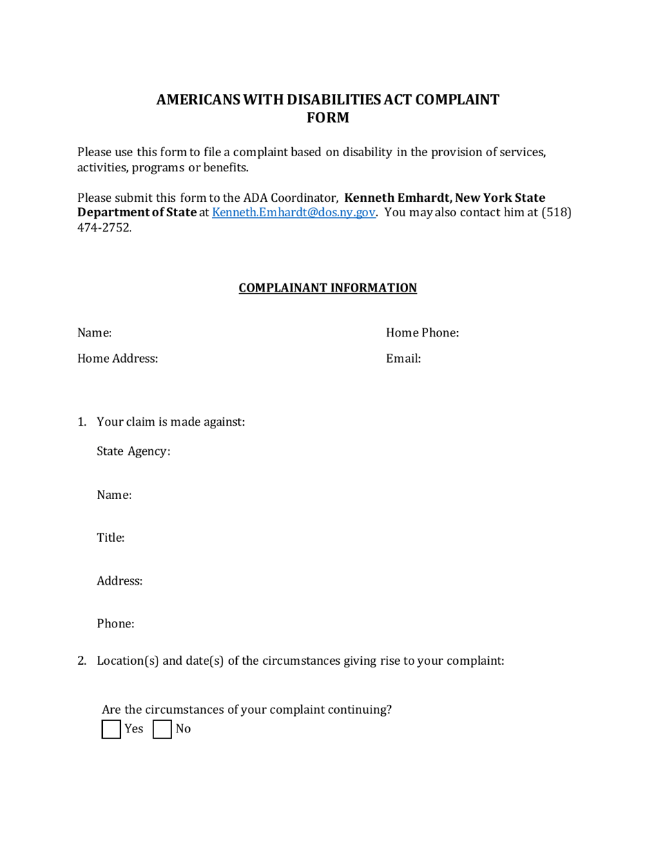 New York Americans With Disabilities Act Complaint Form - Fill Out ...
