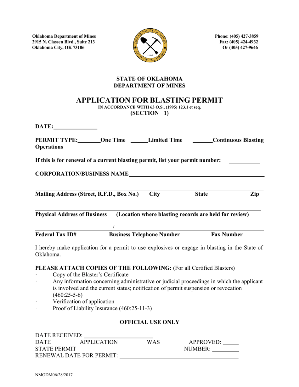 Oklahoma Application for Blasting Permit - Fill Out, Sign Online and ...