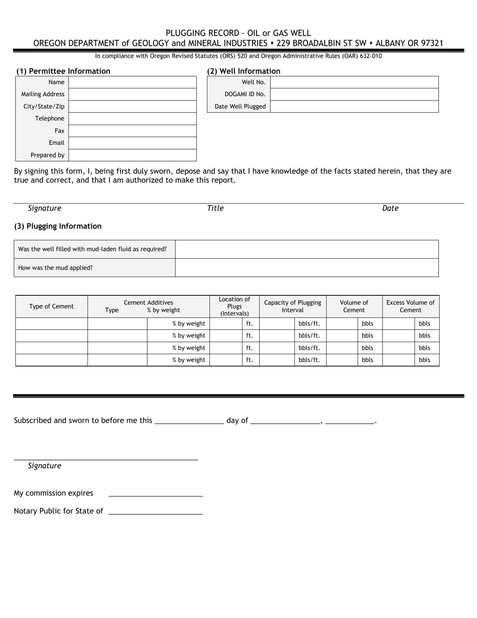 Oregon Plugging Record - Oil or Gas Well - Fill Out, Sign Online and ...