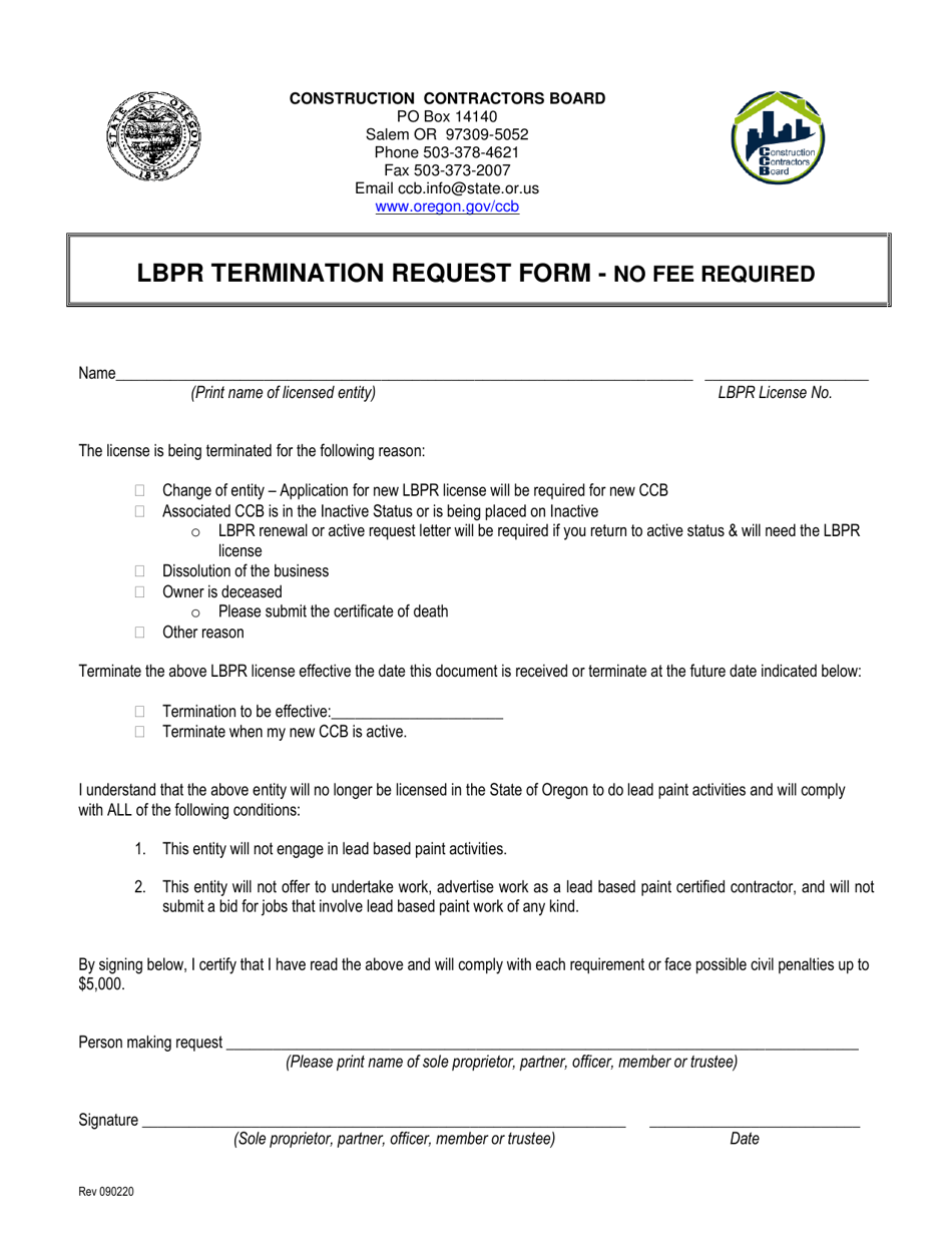 Oregon Lbpr Termination Request Form - Fill Out, Sign Online and ...