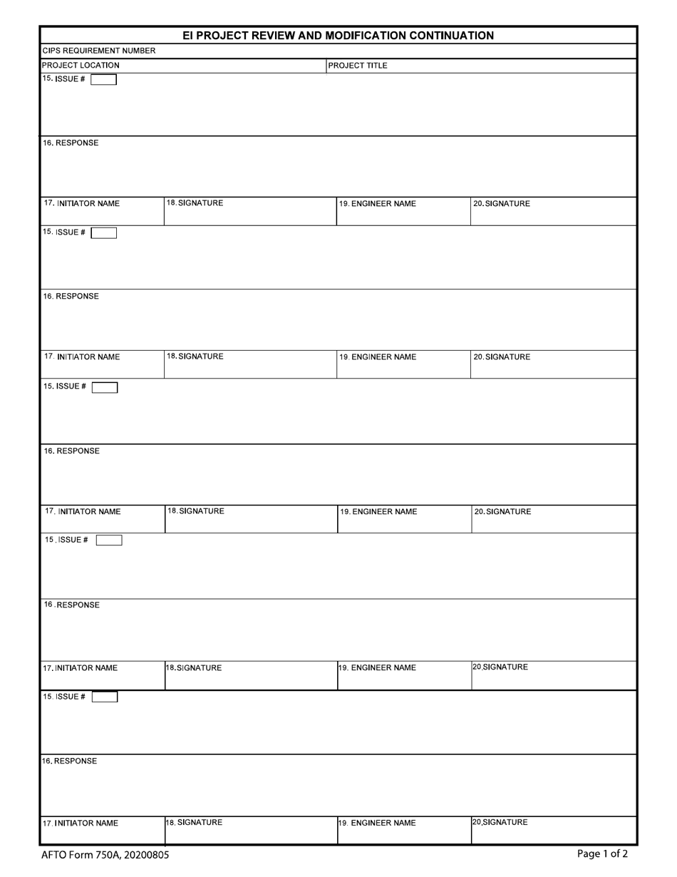 AFTO Form 750A Download Fillable PDF or Fill Online Ei Project Review ...
