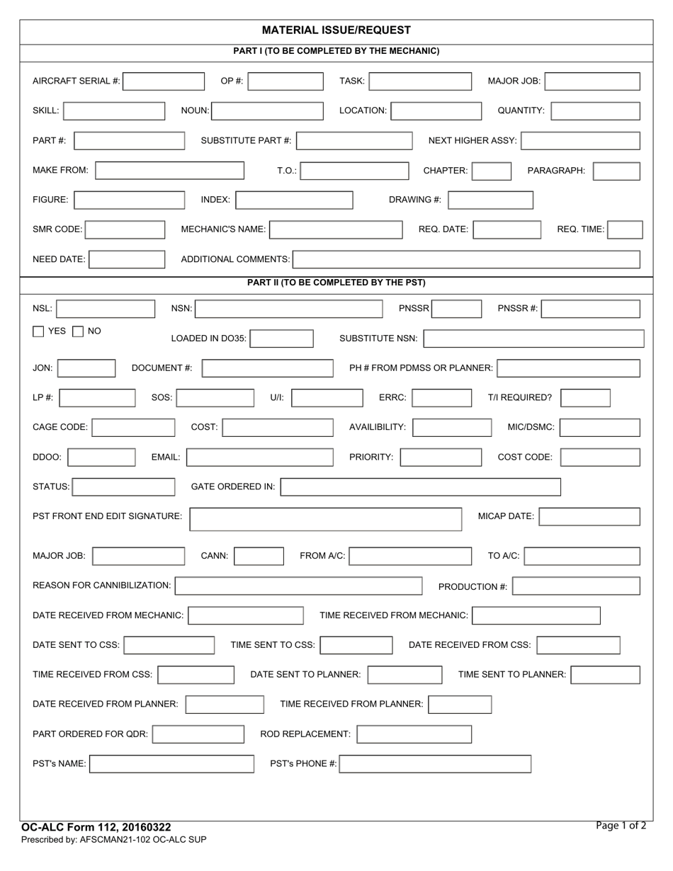 OC-ALC Form 112 - Fill Out, Sign Online and Download Fillable PDF ...