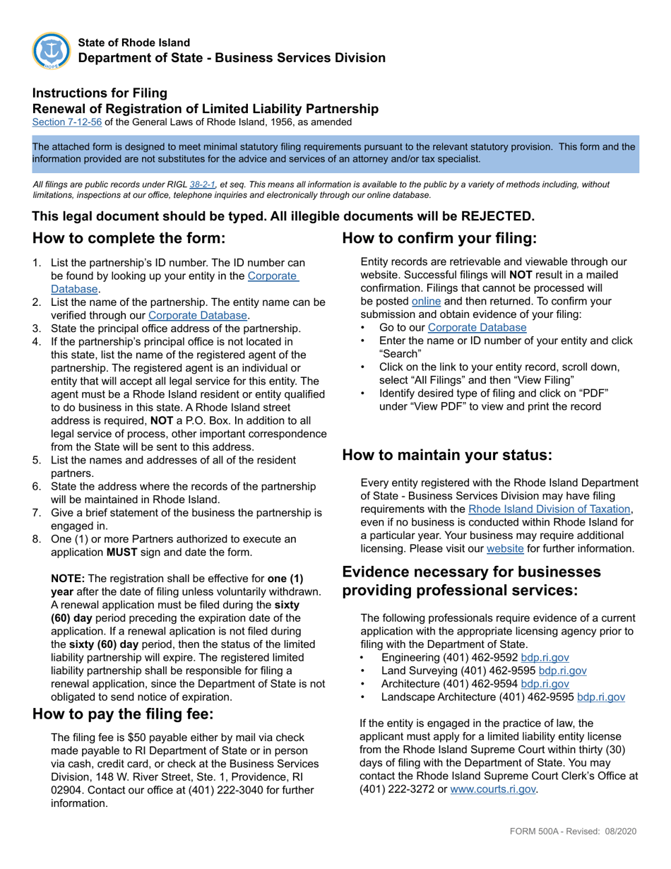 Form 500A - Fill Out, Sign Online and Download Fillable PDF, Rhode ...
