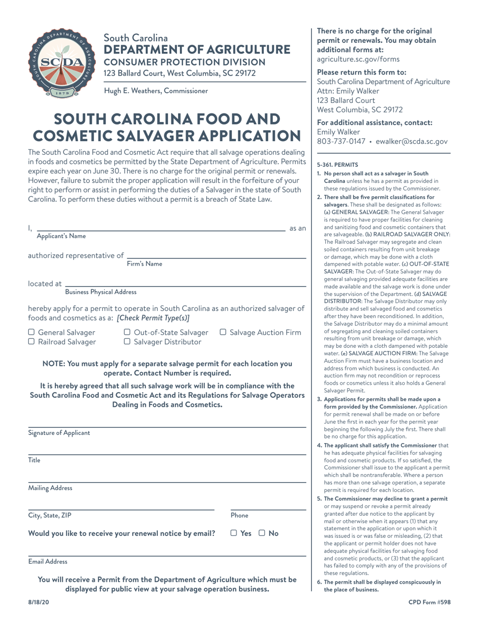 CPD Form 598 - Fill Out, Sign Online and Download Fillable PDF, South ...