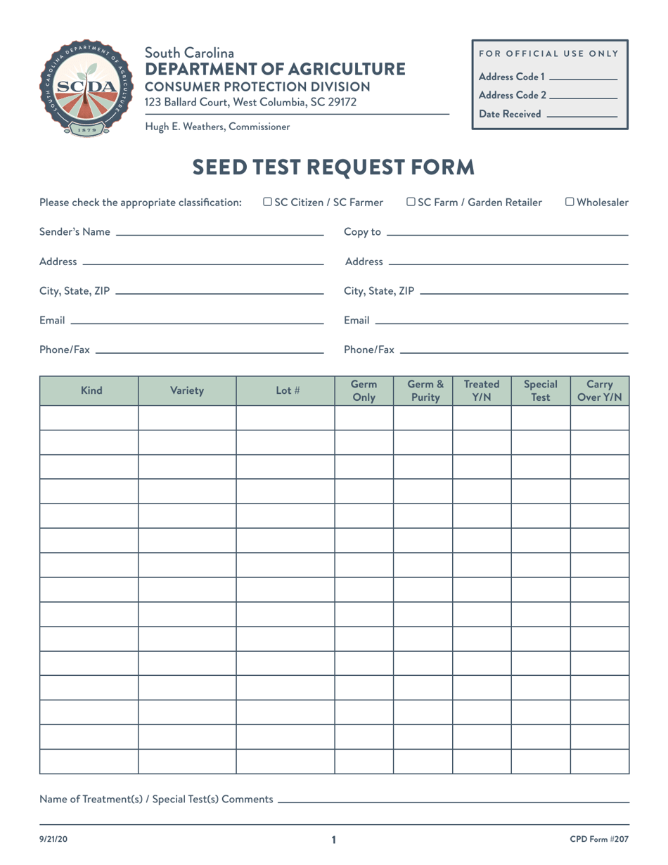 CPD Form 207 Download Fillable PDF or Fill Online Seed Test Request ...