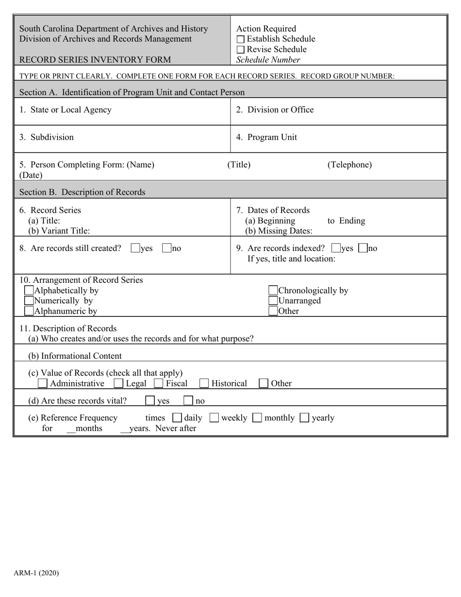 Form ARM-1 - Fill Out, Sign Online and Download Fillable PDF, South ...