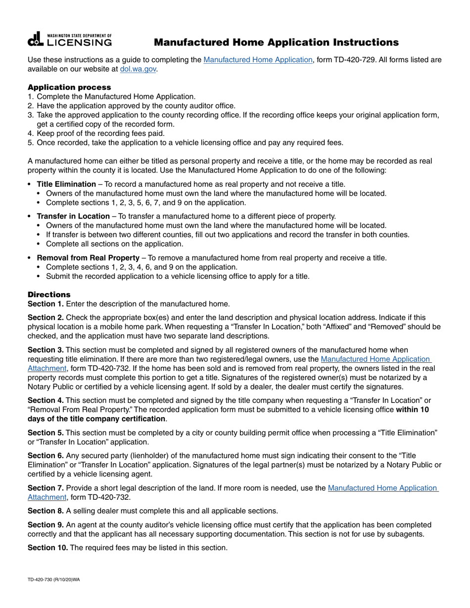 Download Instructions for Form TD-420-729 Manufactured Home Application ...