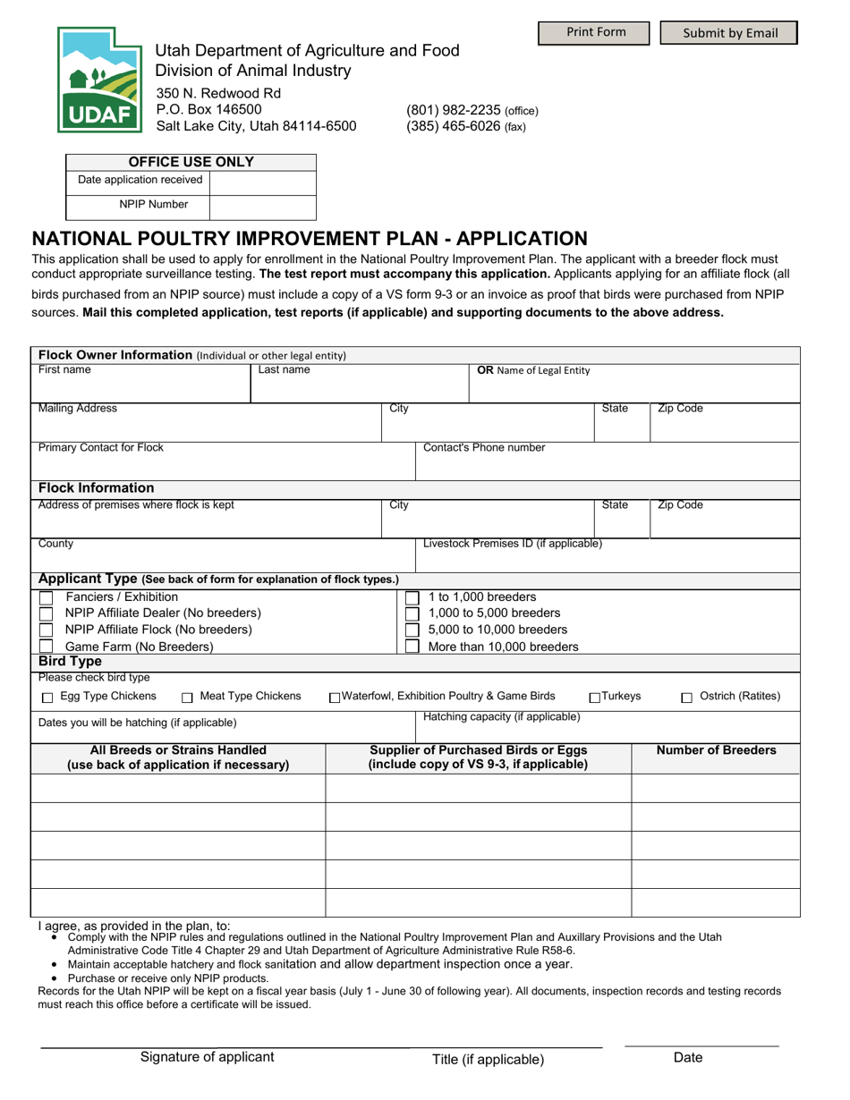 Utah National Poultry Improvement Plan - Application - Fill Out, Sign ...