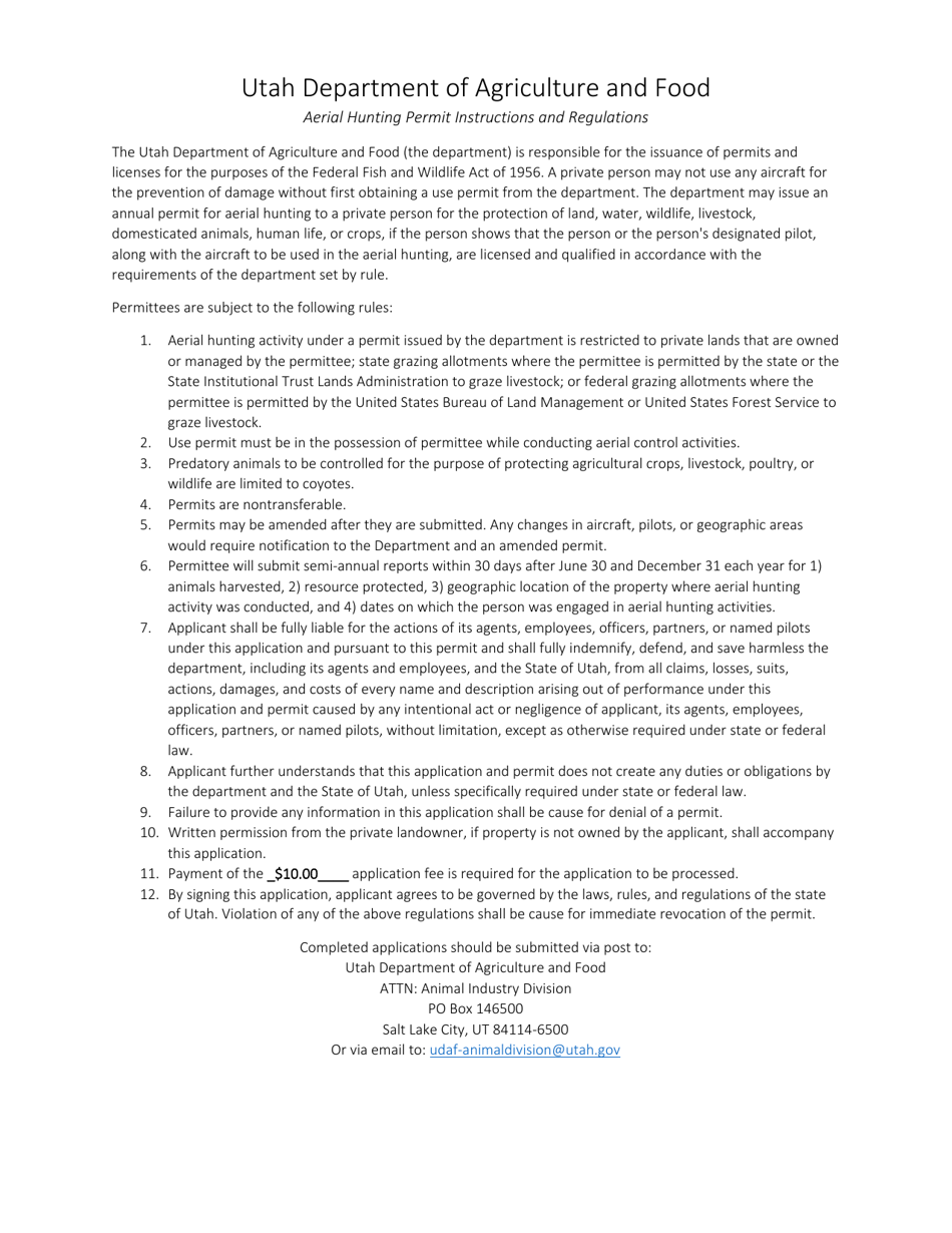 Utah Aerial Hunting Permit - Fill Out, Sign Online and Download PDF ...