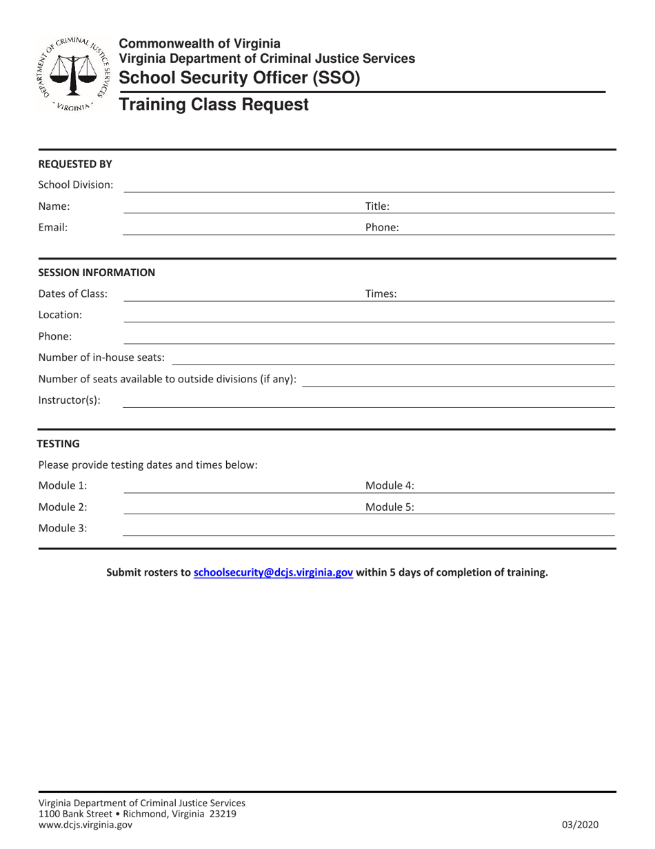 Virginia School Security Officer (Sso) Training Class Request - Fill ...