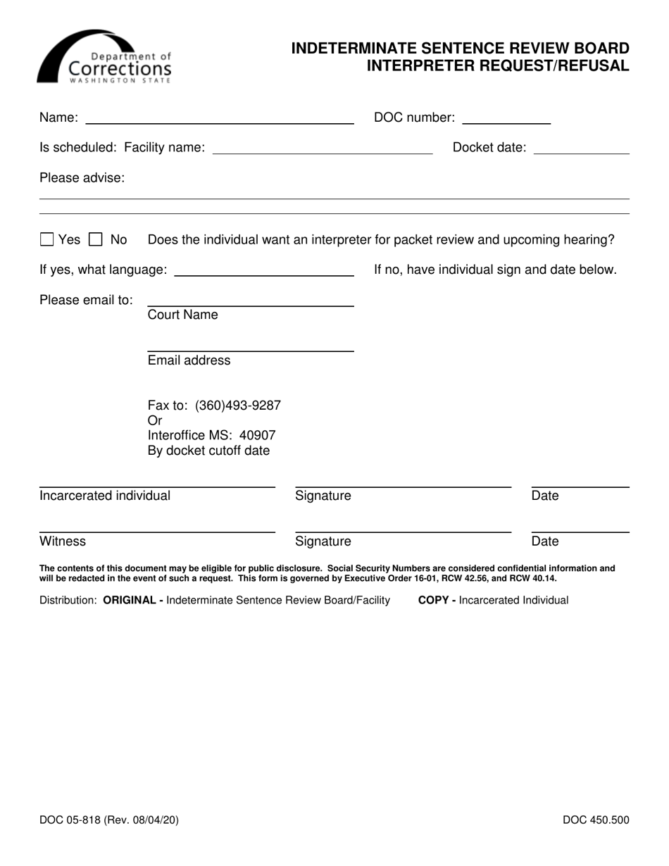 Form DOC05-818 - Fill Out, Sign Online and Download Printable PDF ...