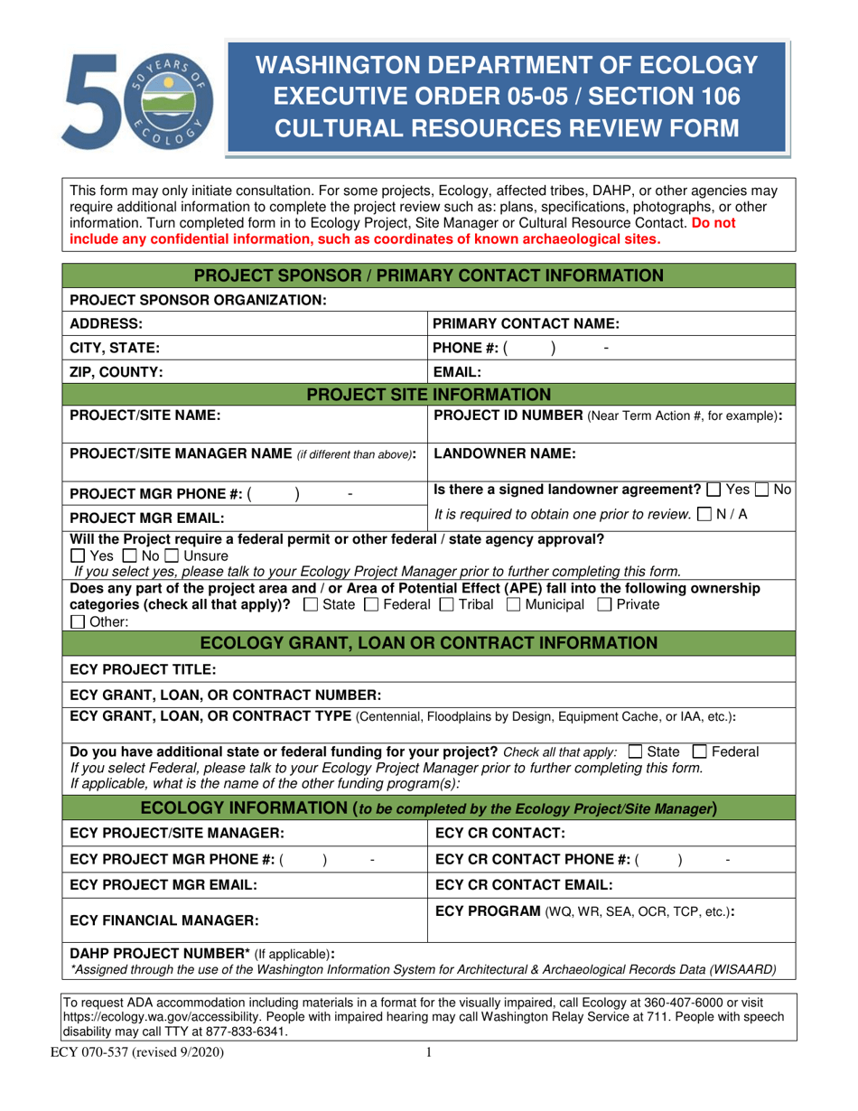 Form ECY070-537 Download Printable PDF or Fill Online Executive Order ...