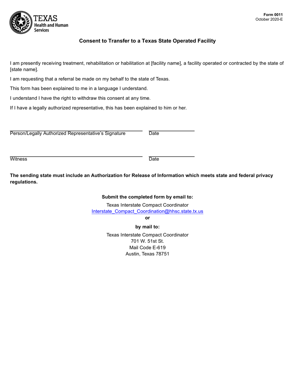 Form 0011 - Fill Out, Sign Online and Download Fillable PDF, Texas ...