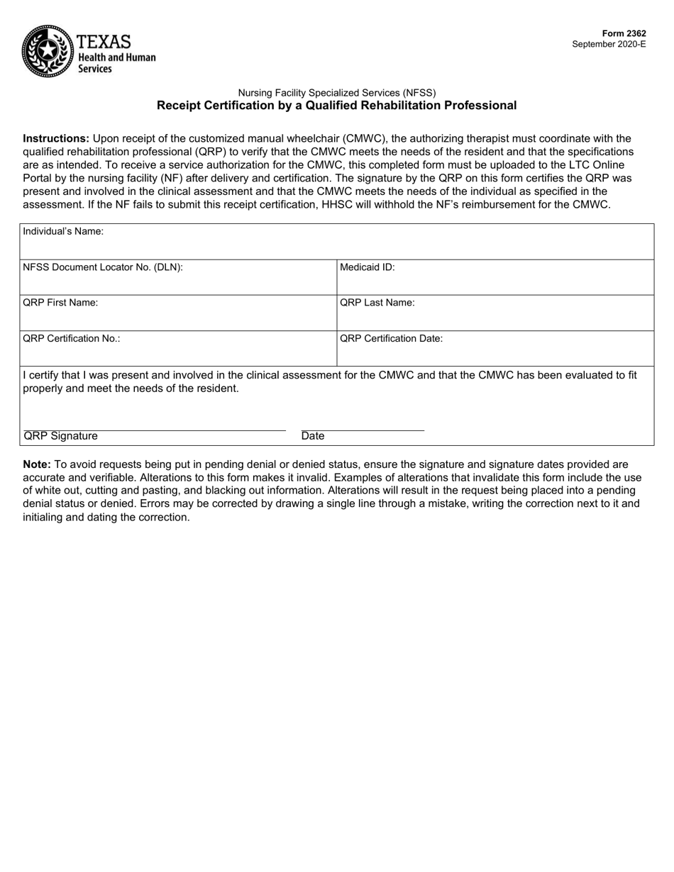 Form 2362 - Fill Out, Sign Online and Download Fillable PDF, Texas ...