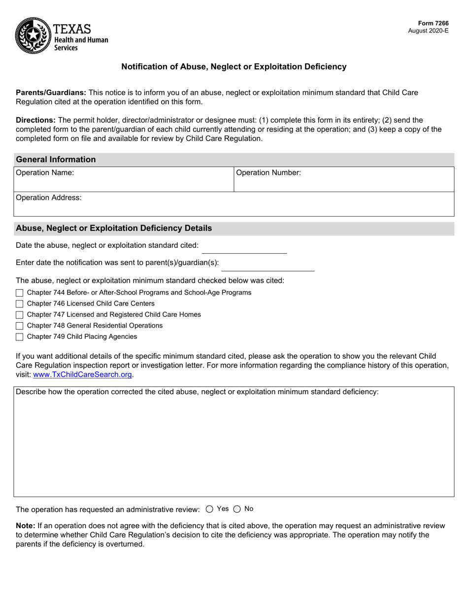 Form 7266 - Fill Out, Sign Online and Download Fillable PDF, Texas ...
