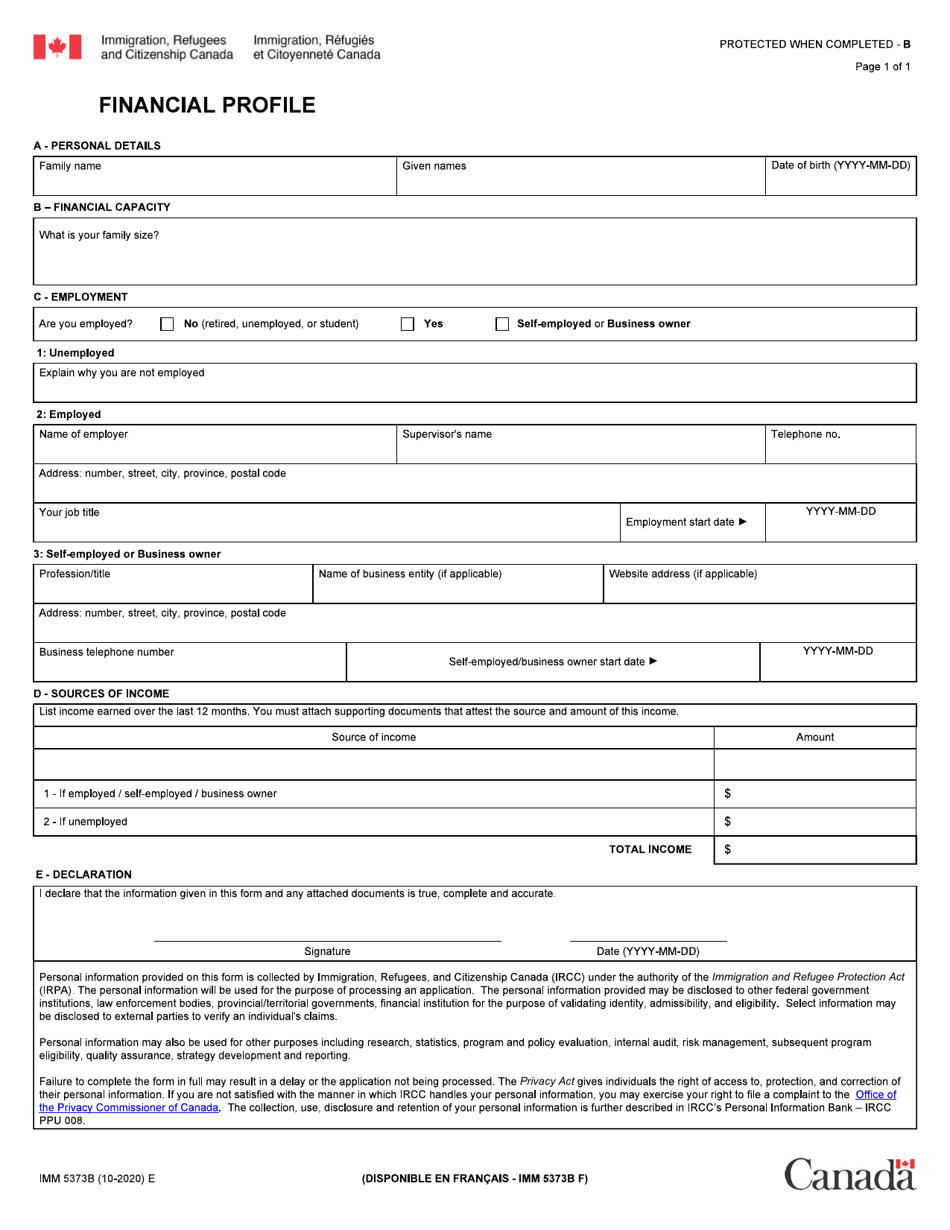Form IMM5373B Download Fillable PDF Financial Profile - Group of Five ...