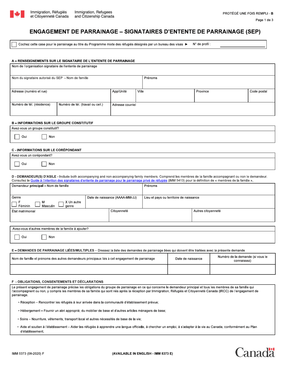 Forme IMM5373 - Fill Out, Sign Online and Download Fillable PDF, Canada (French) | Templateroller