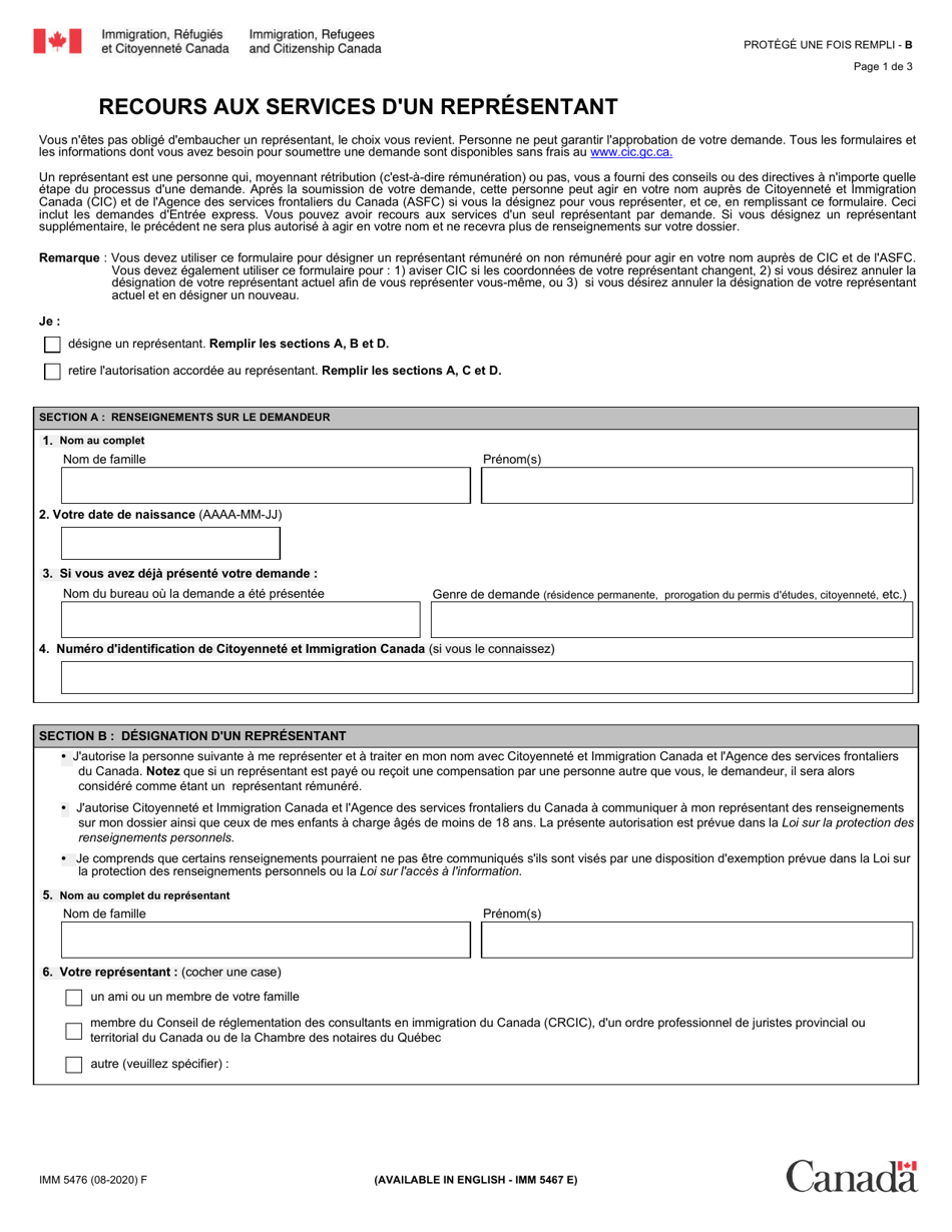 Forme IMM5476 Download Fillable PDF or Fill Online Recours Aux Services ...