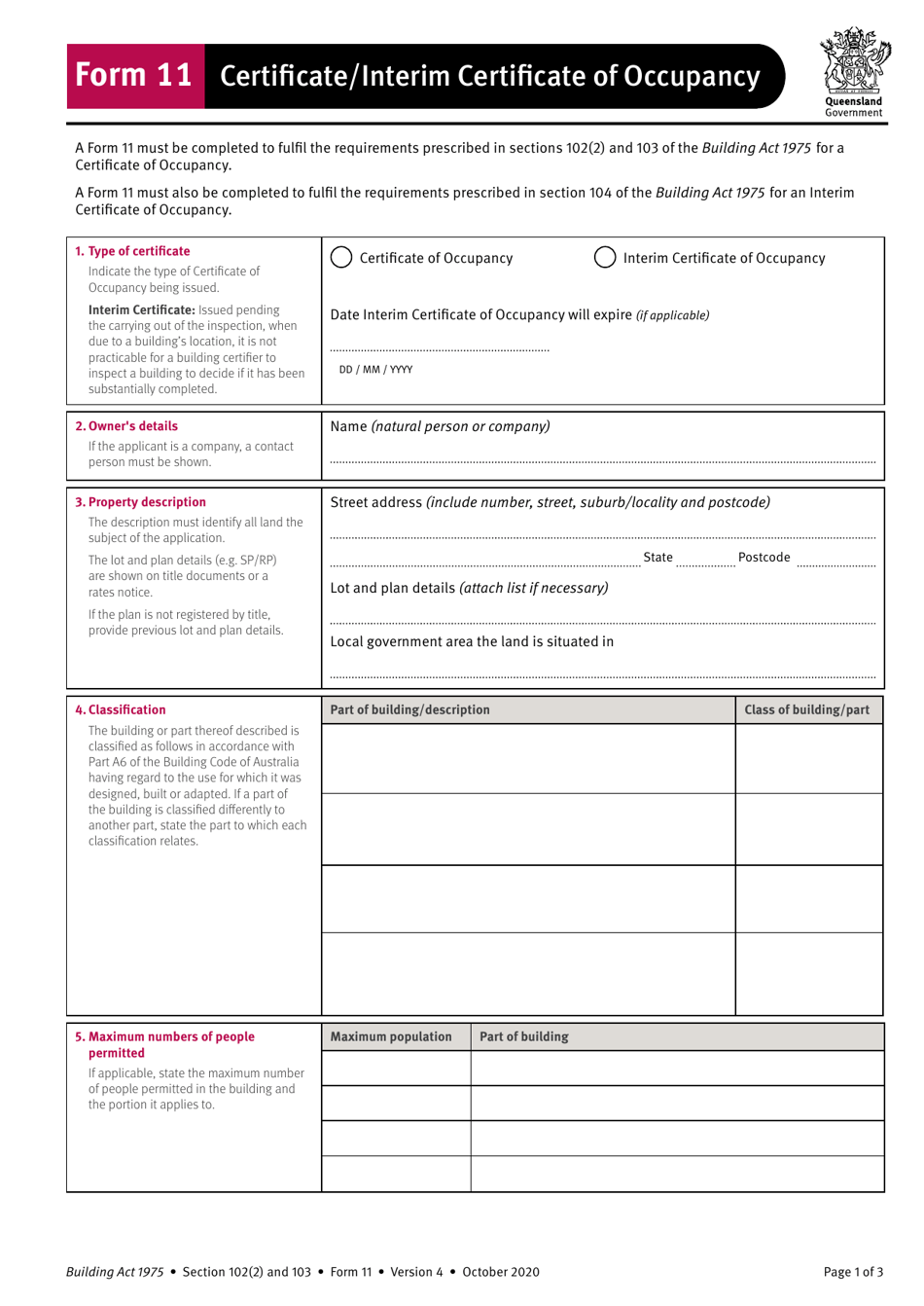 Form 11 - Fill Out, Sign Online and Download Fillable PDF, Queensland ...