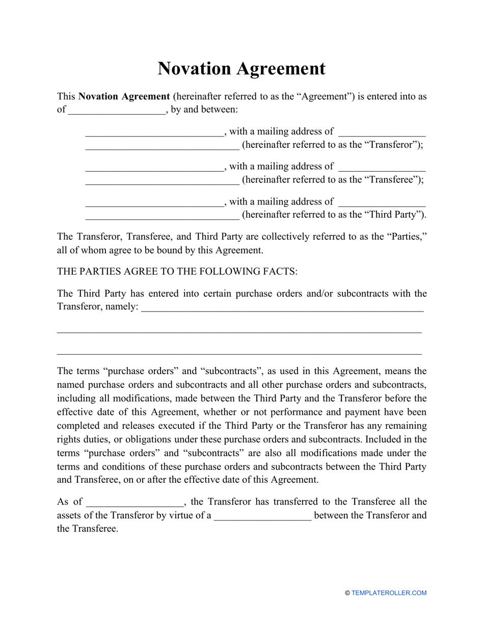 Novation Agreement Template Fill Out Sign Online And Download PDF 