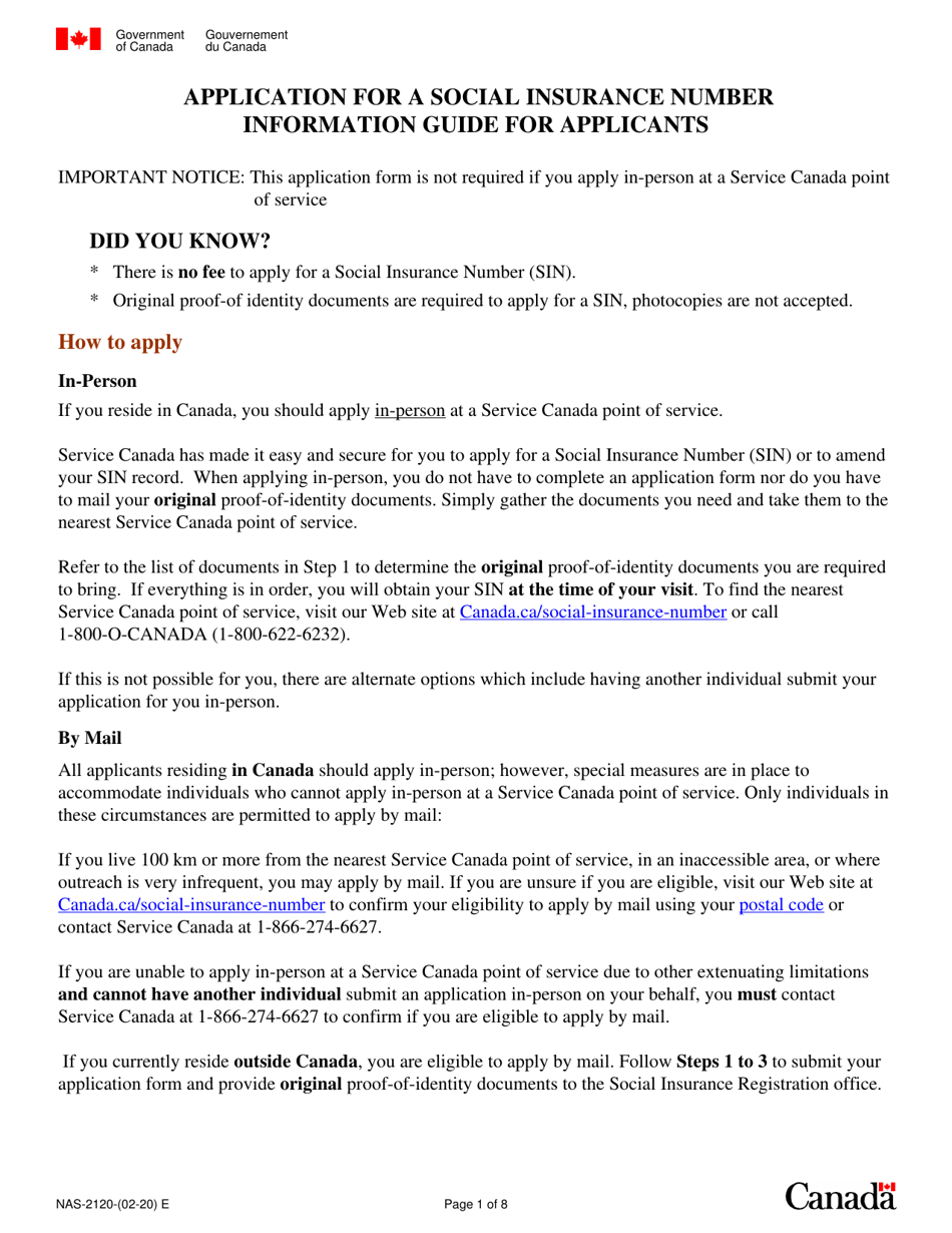 Form NAS-2120 - Fill Out, Sign Online and Download Fillable PDF, Canada ...