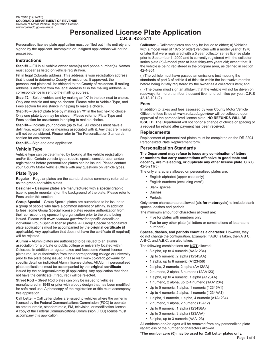 Form DR2810 - Fill Out, Sign Online and Download Printable PDF ...