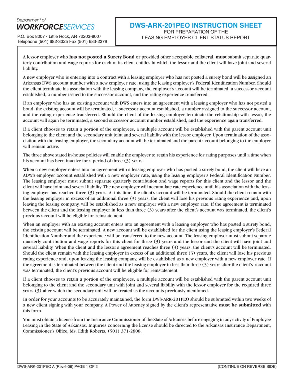 Download Instructions for Form DWS-ARK-201PEO Leasing Employer Client ...