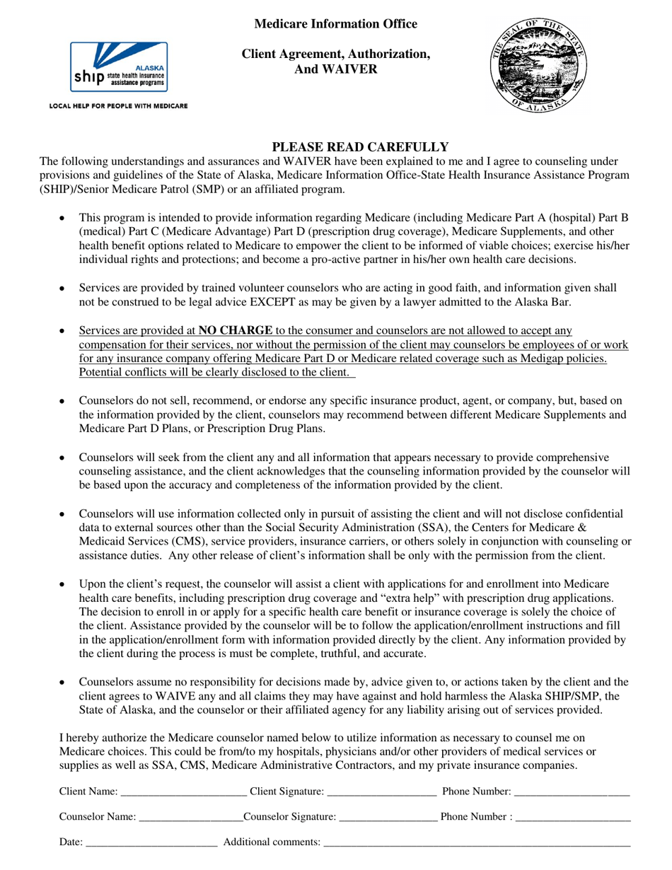 Alaska Client Agreement, Authorization, and Waiver - Fill Out, Sign ...