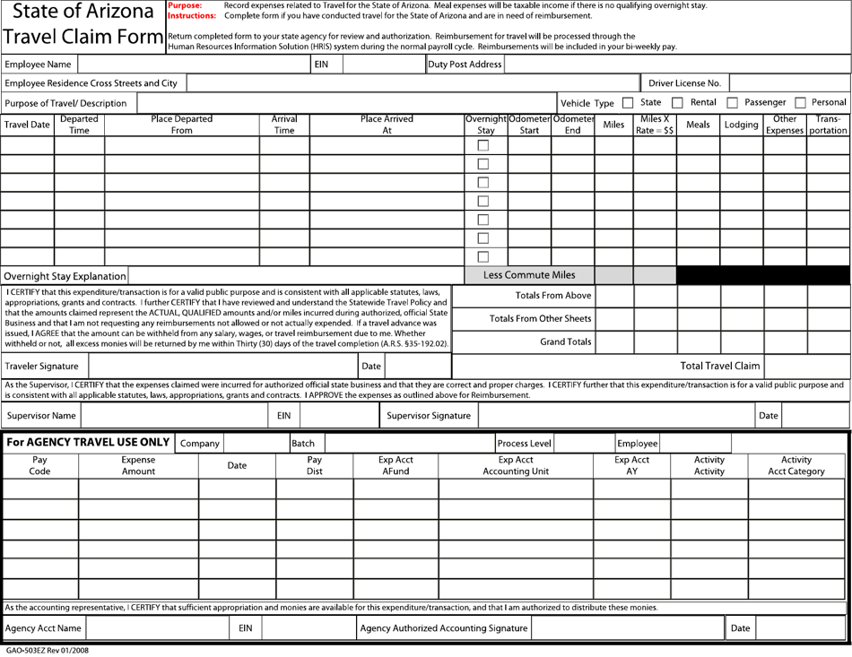 Form GAO-503EZ - Fill Out, Sign Online and Download Fillable PDF ...