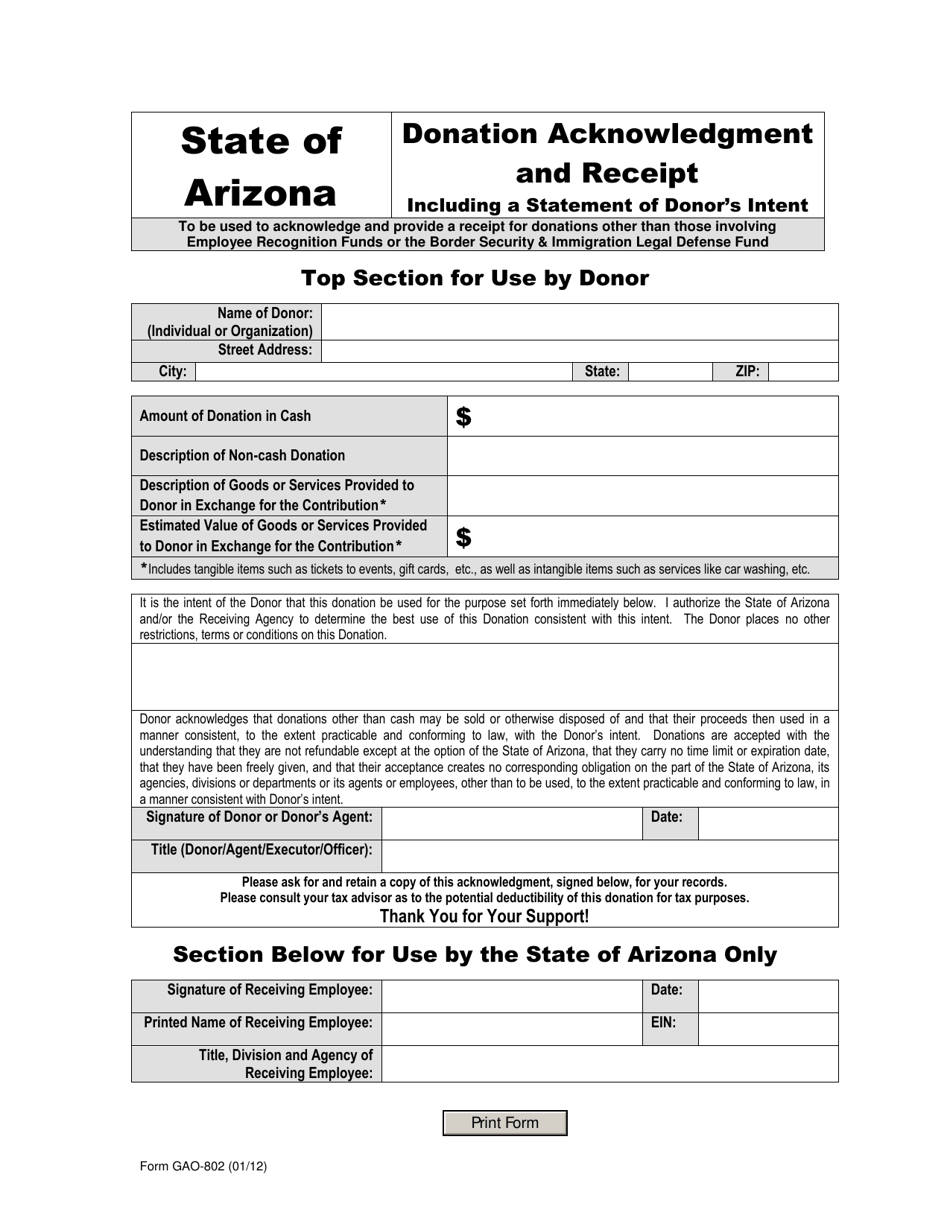 Form GAO-802 - Fill Out, Sign Online and Download Fillable PDF, Arizona ...