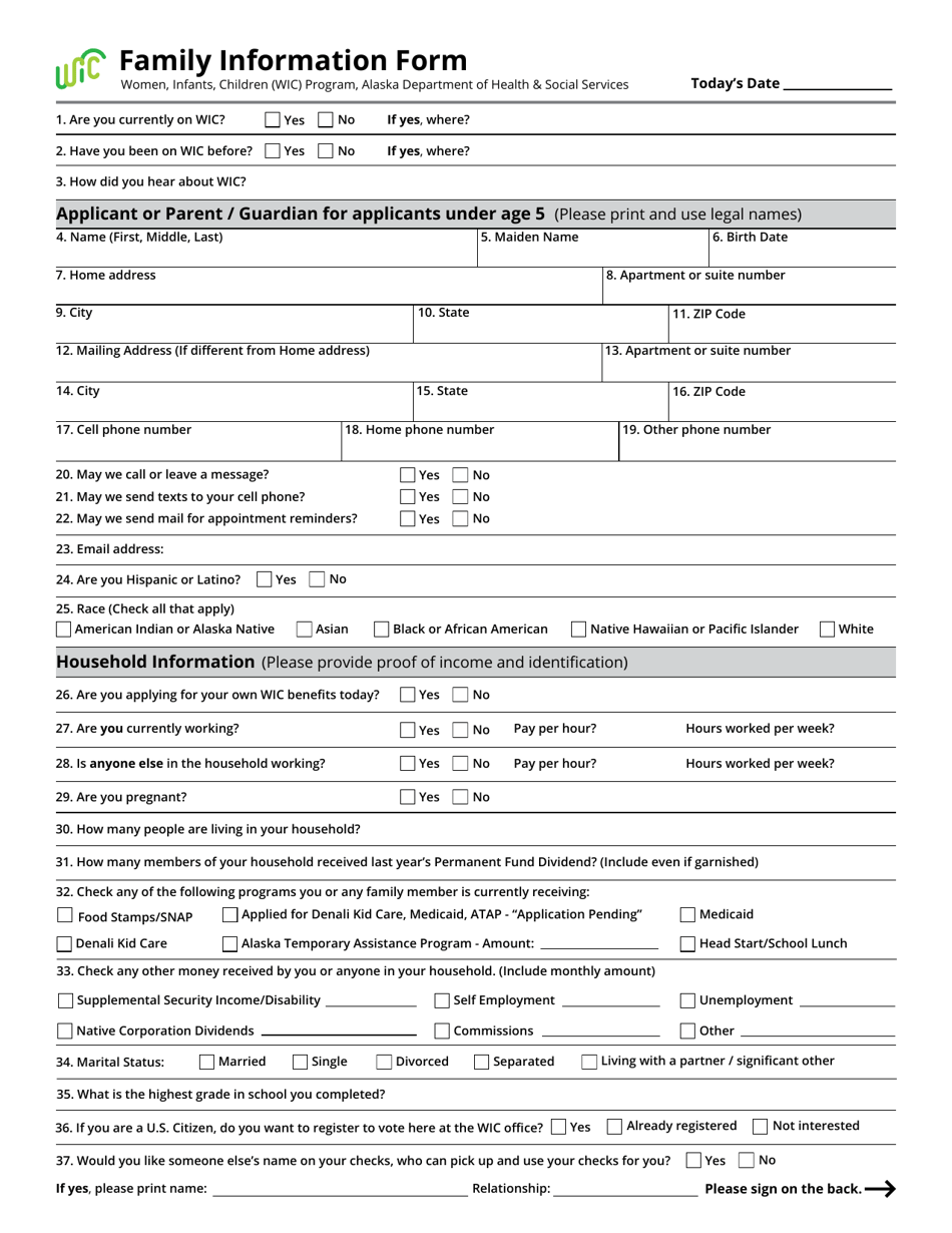 Alaska Family Information Form - Fill Out, Sign Online and Download PDF ...