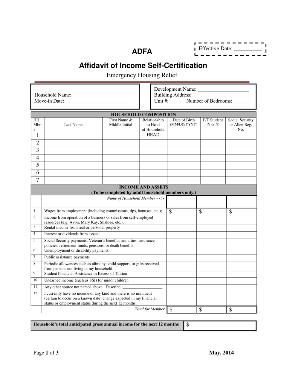 Arkansas Affidavit of Income Self-certification - Emergency Housing ...