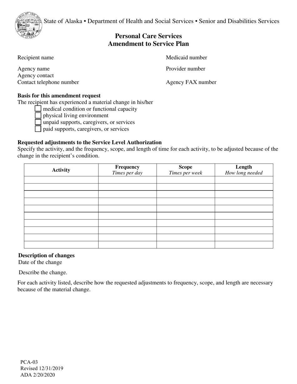 Form PCA-03 - Fill Out, Sign Online and Download Fillable PDF, Alaska ...