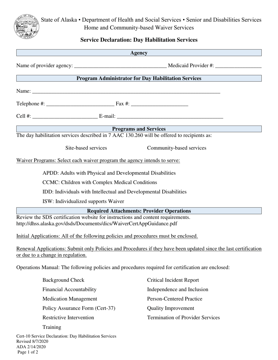 Form CERT-10 - Fill Out, Sign Online and Download Fillable PDF, Alaska ...