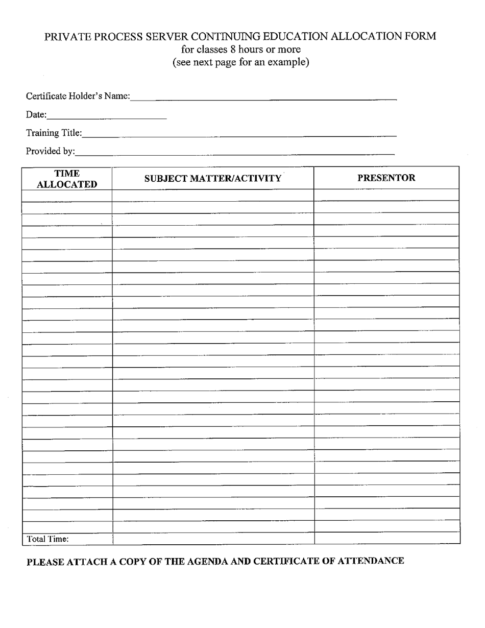 Arizona Private Process Server Continuing Education Allocation Form ...